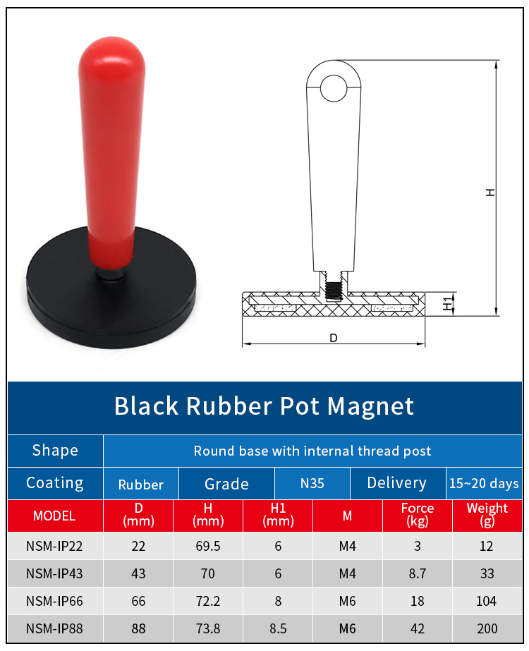Black Rubber Coated Plastic Handle Pot Neodymium Magnet from China ...